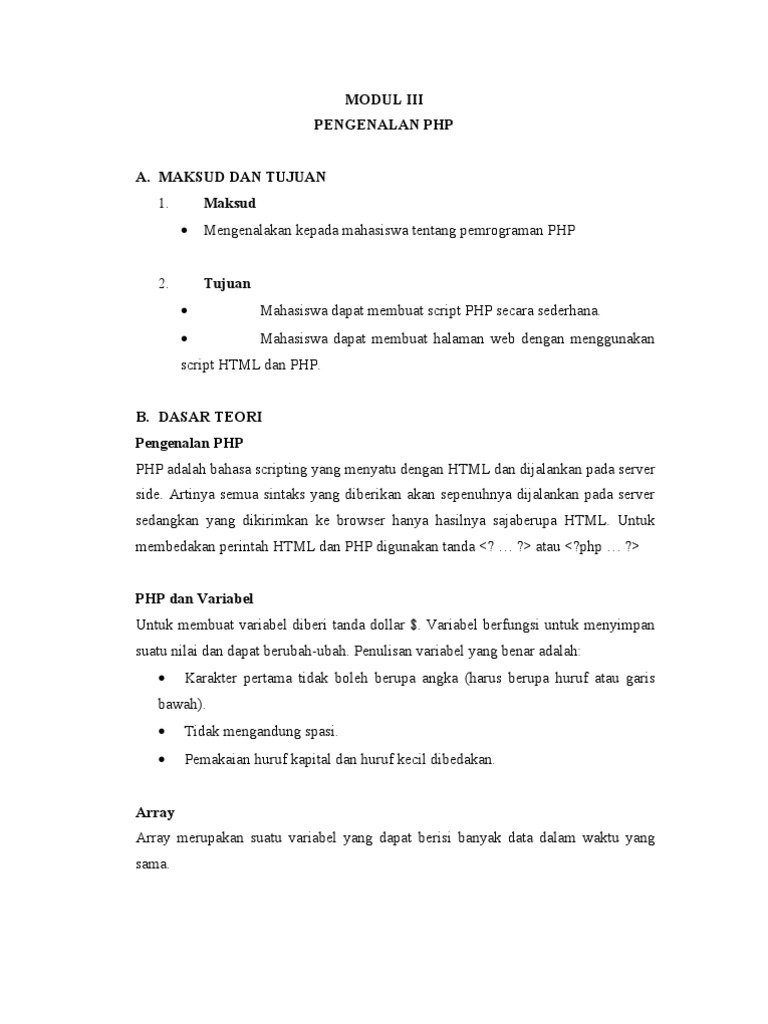 Pengenalan Dasar Pemrograman PHP | PDF