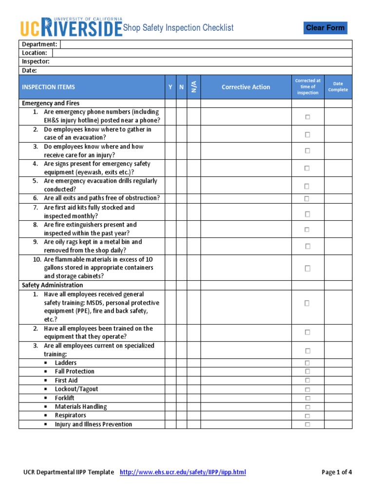 Shop Safety Checklist PDF | PDF | Personal Protective Equipment | Safety