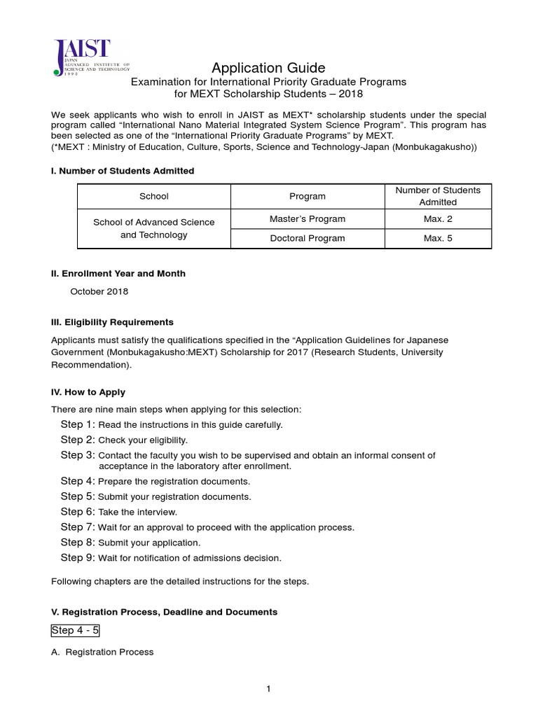 MEXT Scholarship Application Guide | PDF | University And College ...