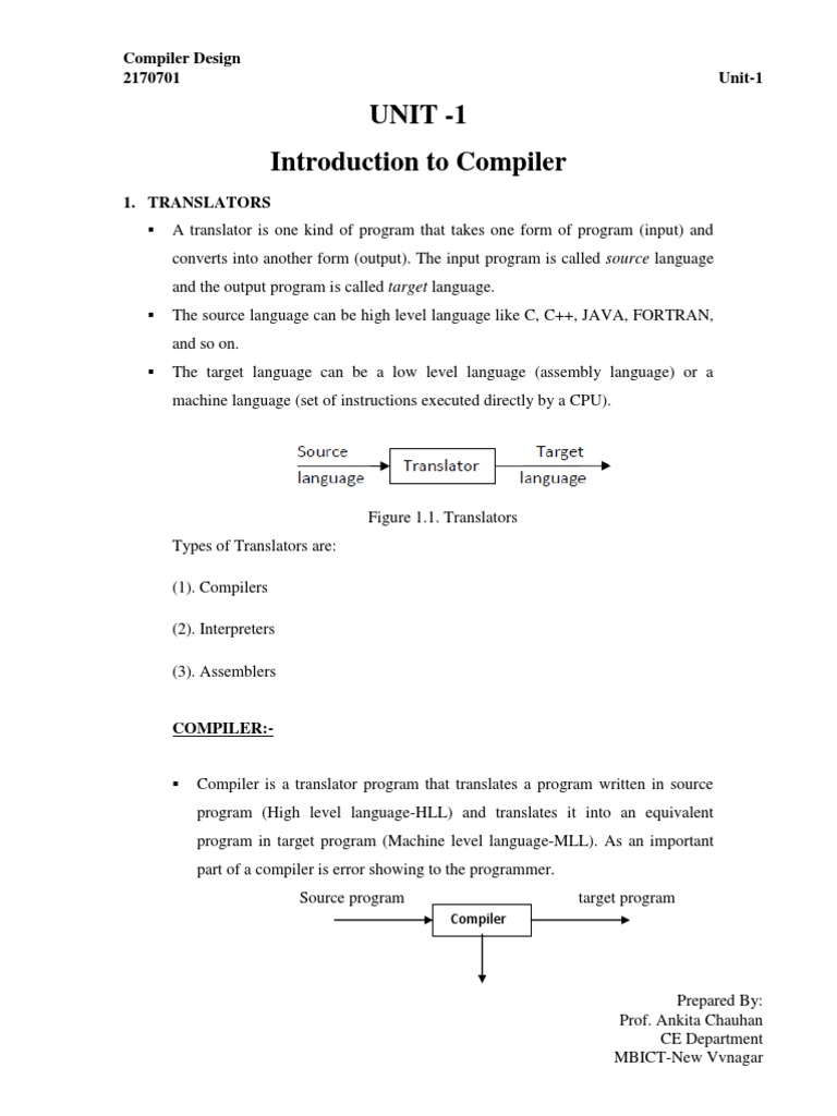 Unit-1 Introduction Compiler by AnkitaChauhan | PDF | Compiler | Assembly Language