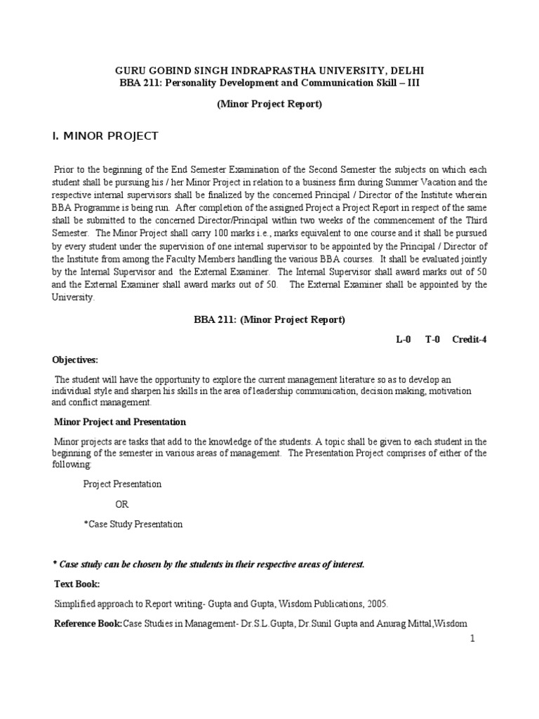BBA Minor Project Report Guidelines | PDF