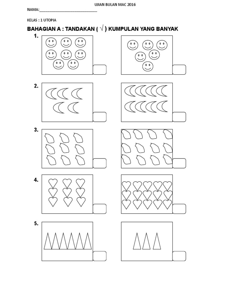 Soalan Matematik Tahun 1 Ujian 1 Bulan Mac 2017 | PDF