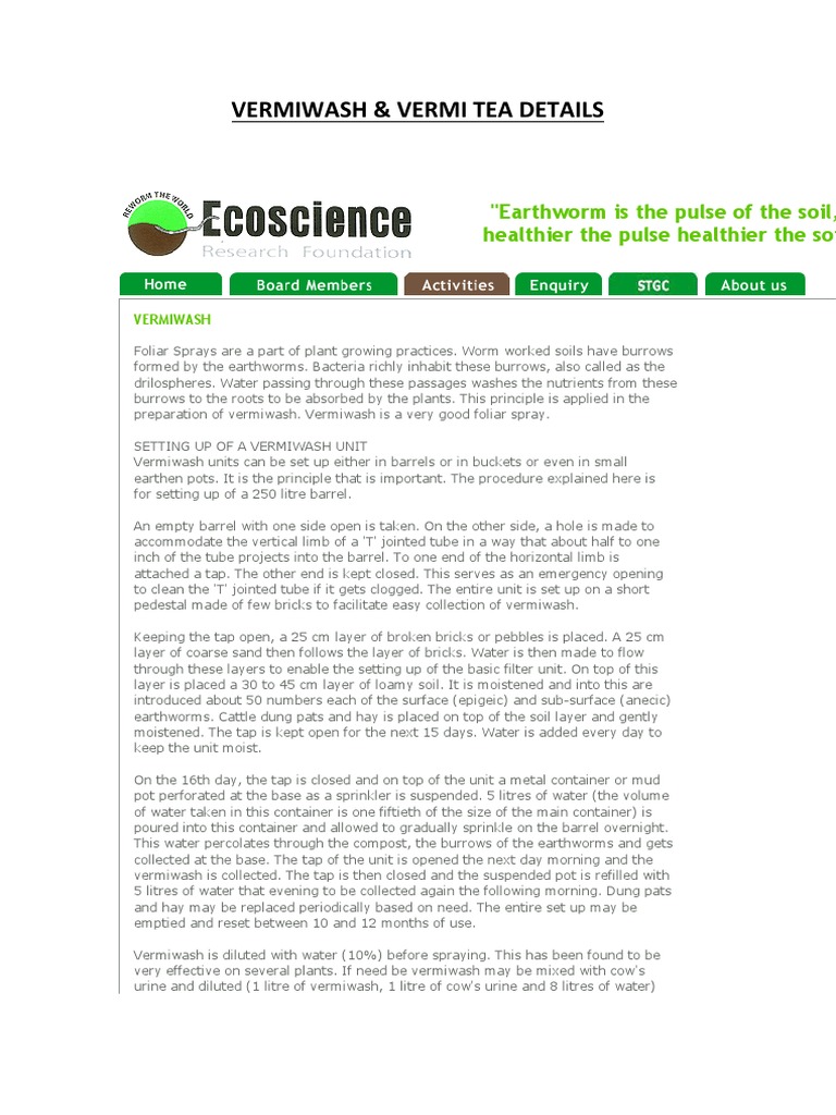 VERMIWASH | PDF | Compost | Plant Nutrition