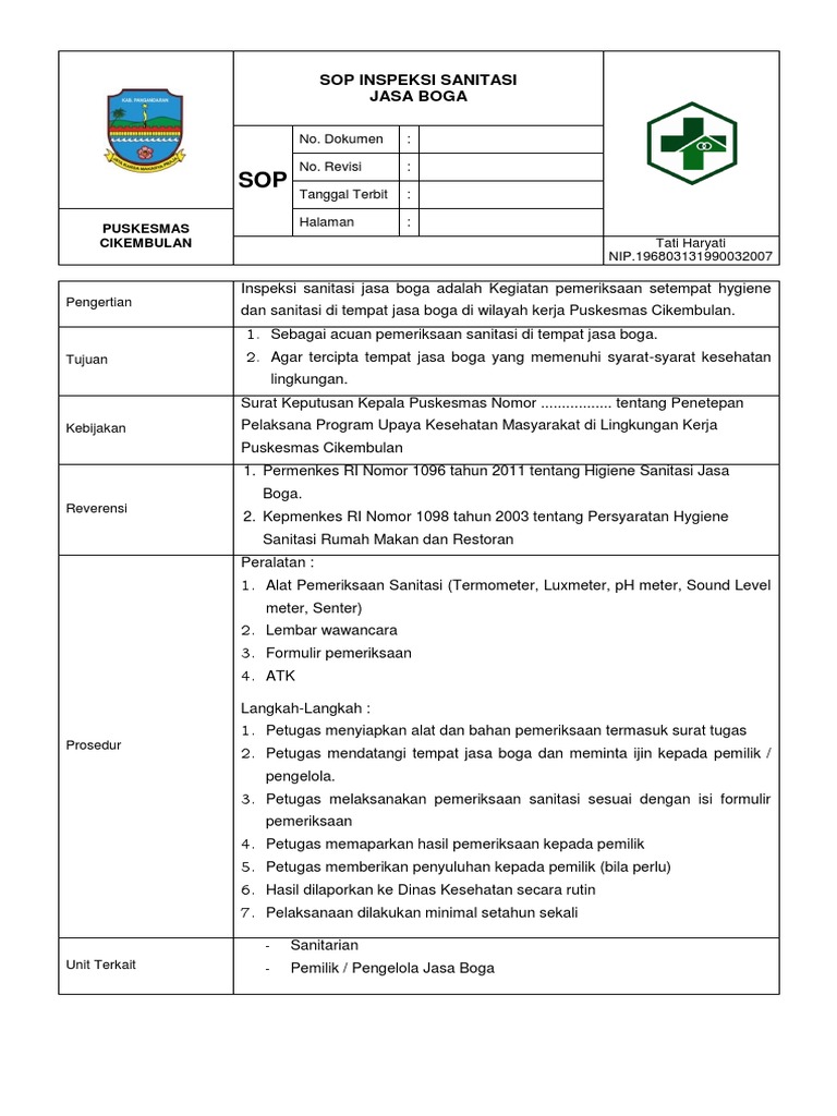 Contoh Sop Jasa Boga | PDF