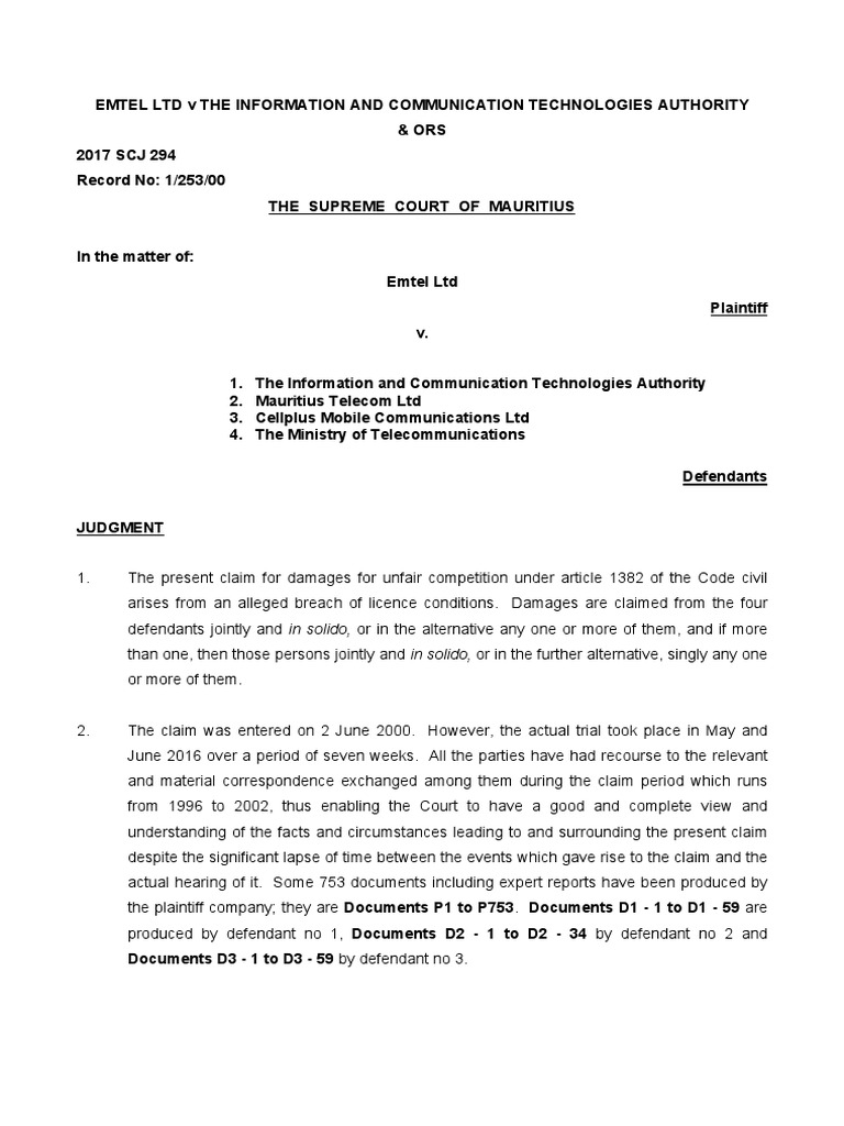 Emtel LTD V The Information and Communication Technologies Authority ...