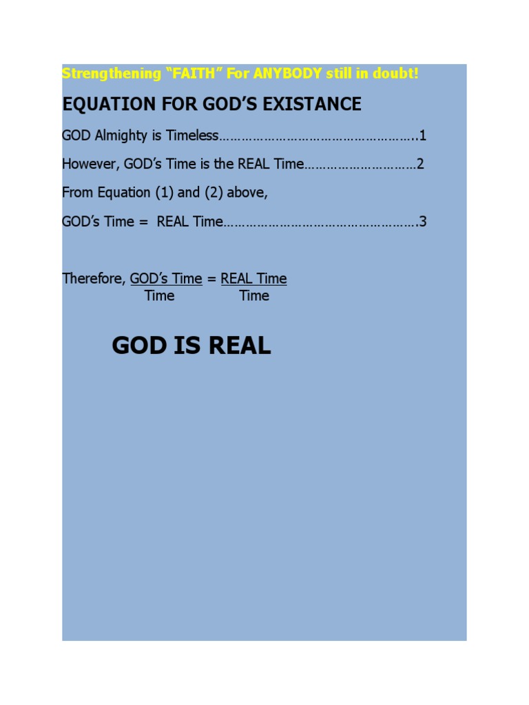 God Is Real: Equation For God'S Existance | PDF