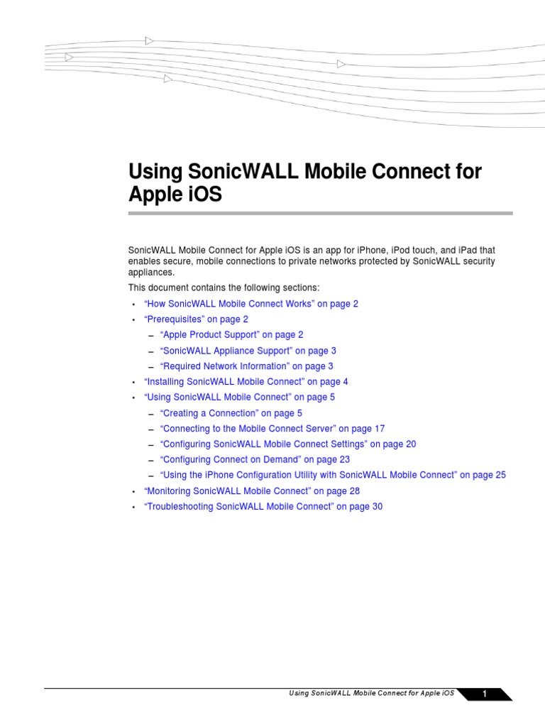 SonicWALL Mobile Connect for iOS Guide | PDF | Ios | I Phone