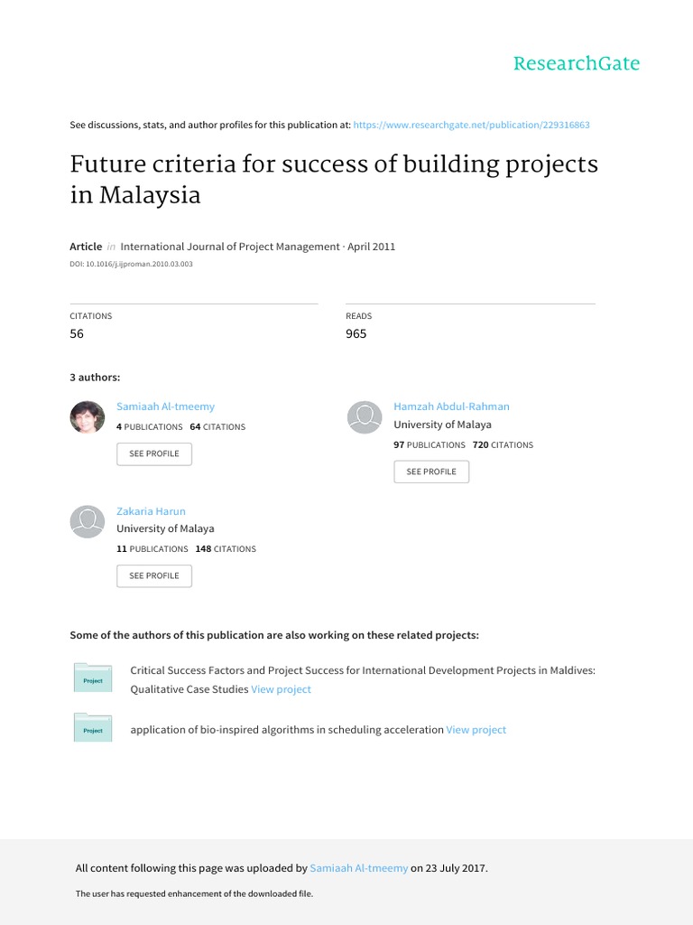 Future Criteria For Success of Building Projects I | PDF | Factor ...