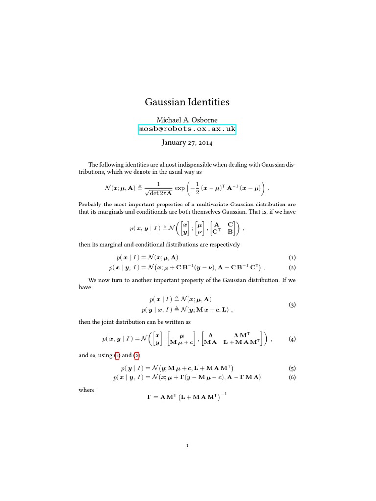 Gaussian Identities | PDF | Conceptual Model | Normal Distribution