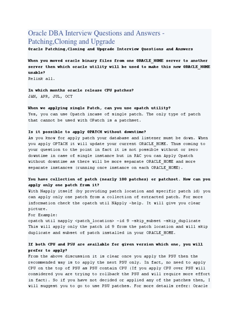 Oracle DBA Upgradation Interview | Download Free PDF | Oracle Database | Sql