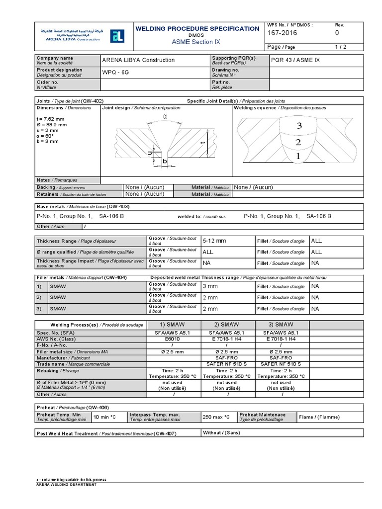 WPS For WPQ - 6G | PDF | Soudage | Construction