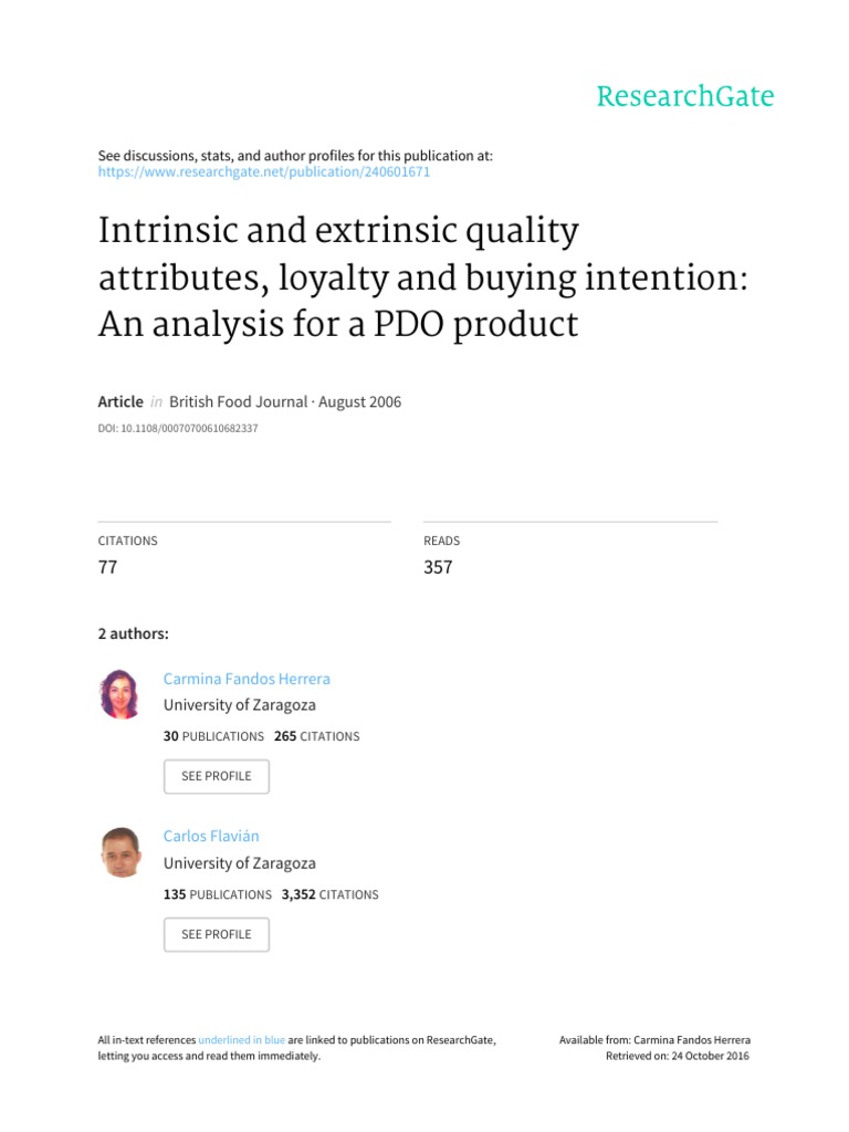 Intrinsic and Extrinsic Quality Attributes | PDF | Attitude (Psychology ...