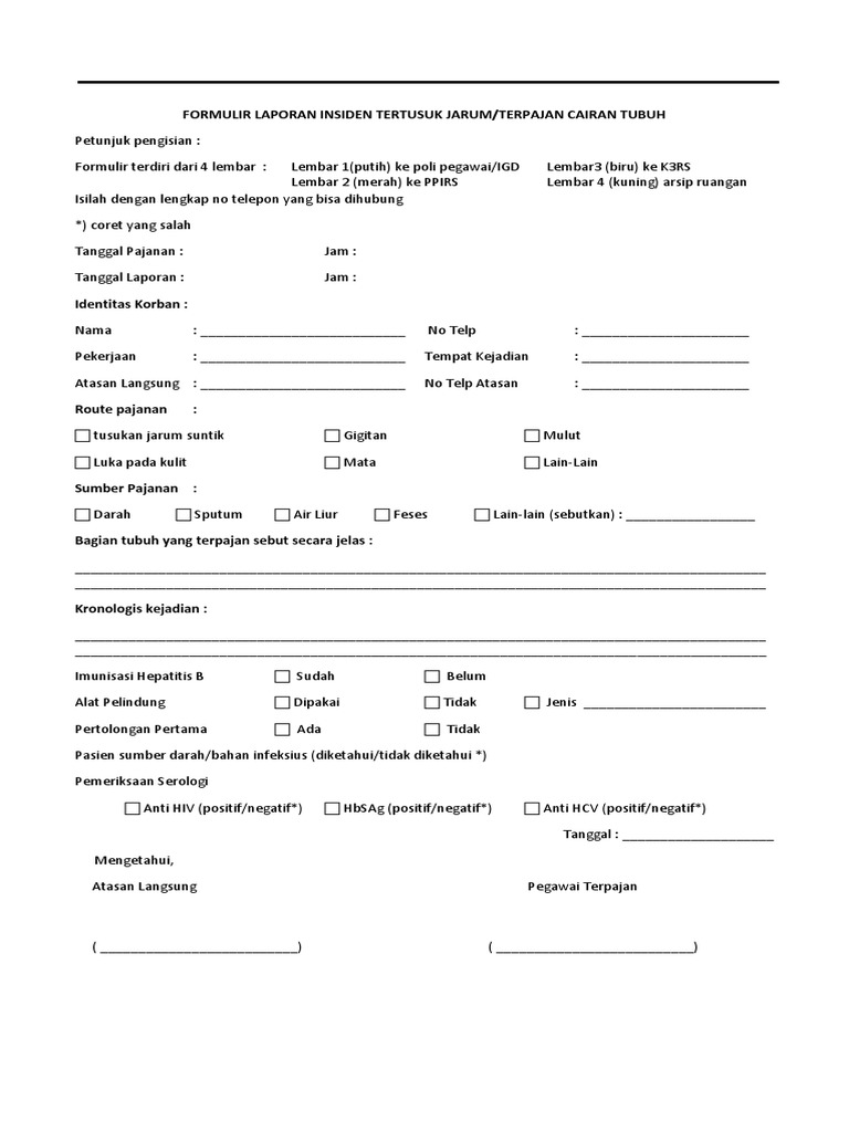 Formulir Laporan Insiden Tertusuk Jarum