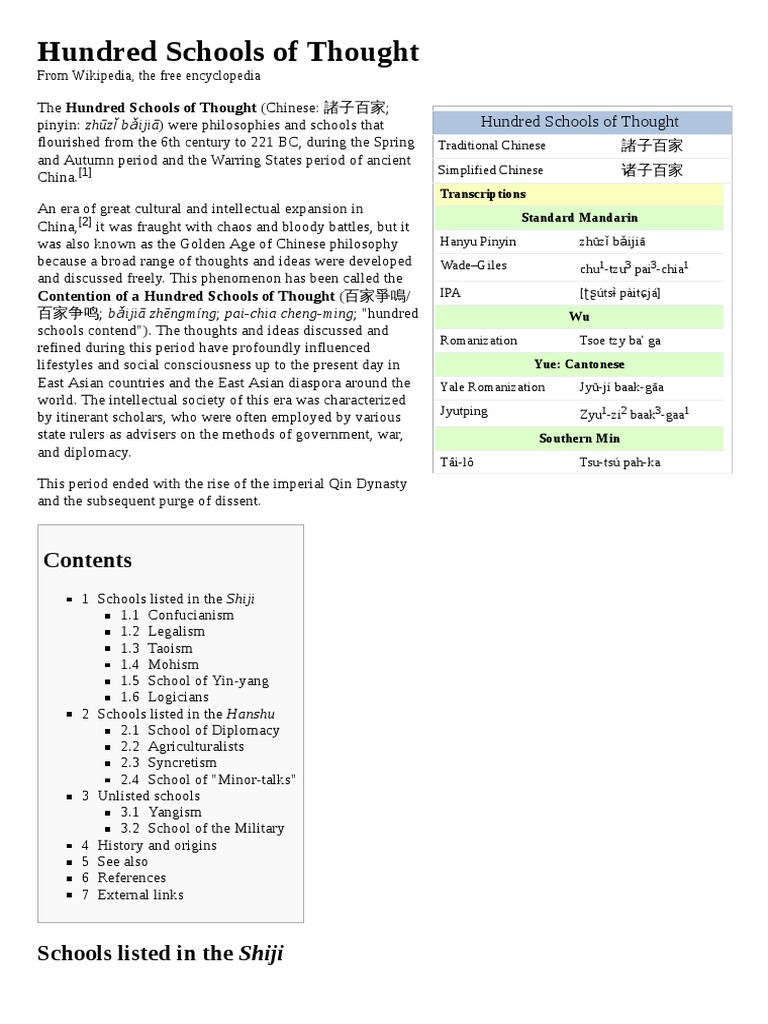 Hundred Schools of Thought | PDF | East Asia | Eastern Philosophy
