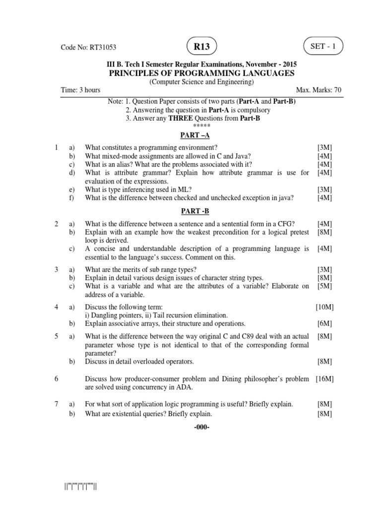 Principles of Programming Languages - Nov - 2015 | PDF | C (Programming ...