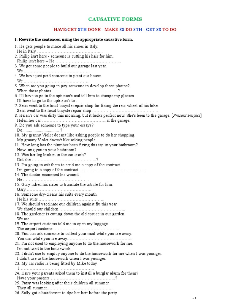 Exercises On Causative Forms | PDF