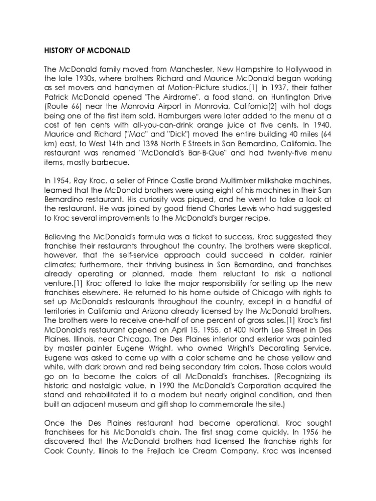 History of Mcdonald | PDF | Food Safety | Mc Donald's