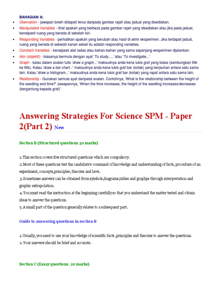 Science SPM Answering Strategies | PDF | Scientific Method | Experiment