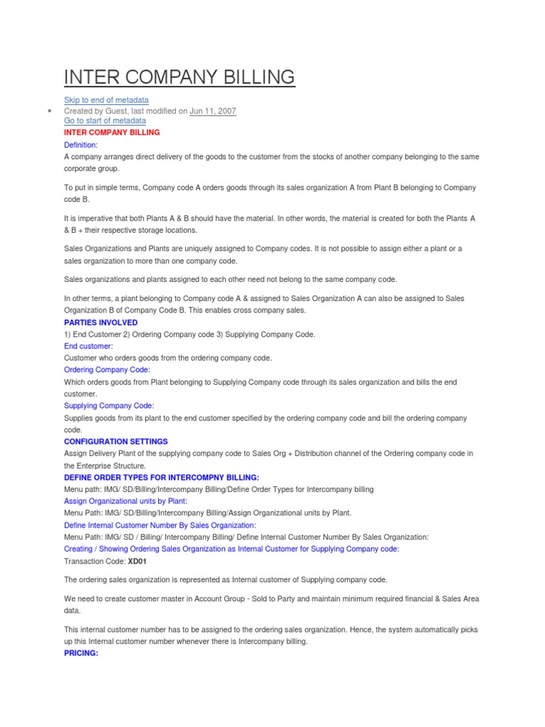 Inter Company Billing | PDF | Invoice | Business Economics
