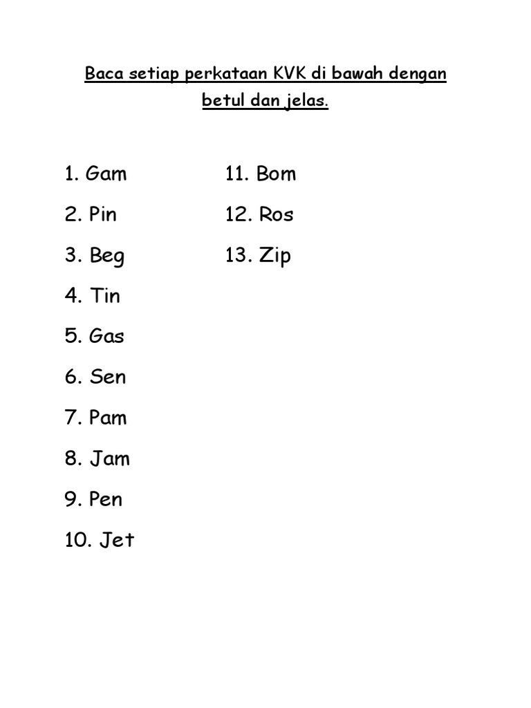Baca Perkataan KVK KVK | PDF