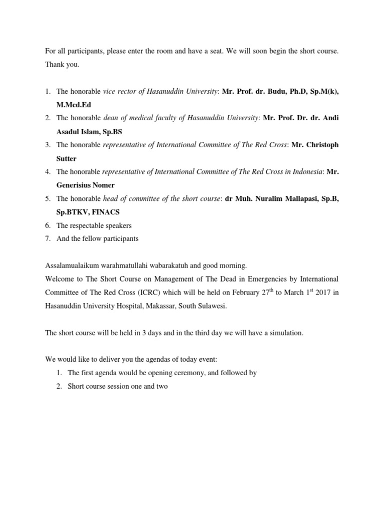 MC Script | PDF | International Red Cross And Red Crescent Movement ...