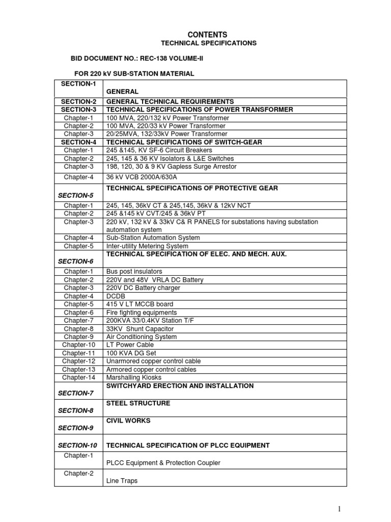 220 kV Substation Technical Specifications | PDF | Electrical ...