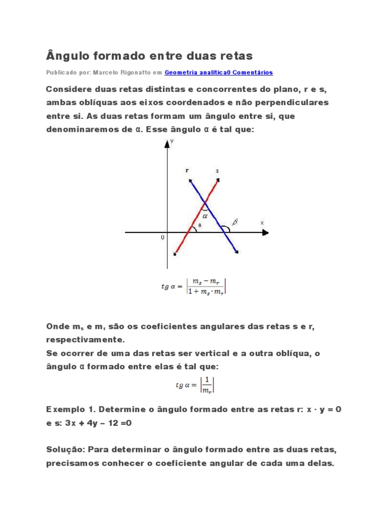 Ângulo Formado Entre Duas Retas