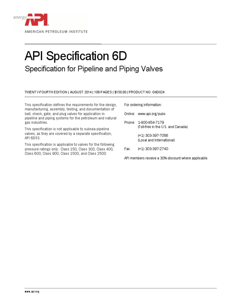 API 6D - E24 PA | PDF | Pipe (Fluid Conveyance) | Valve