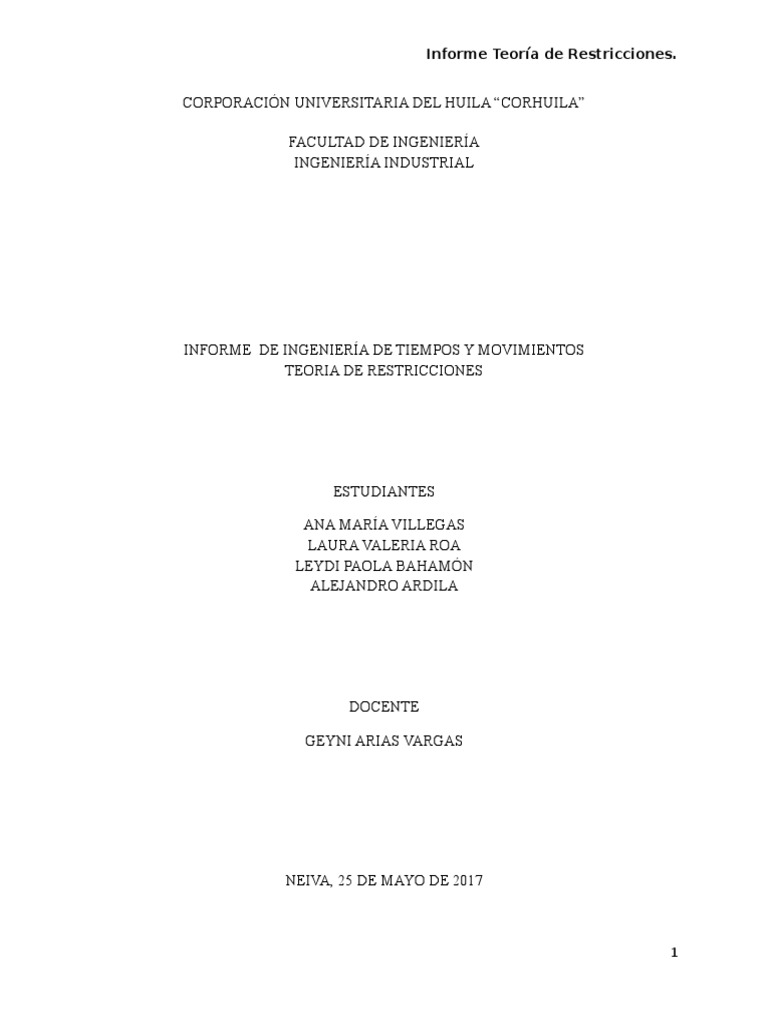 Informe de Teoria de Restricciones | PDF | Inventario | Mercado (economía)