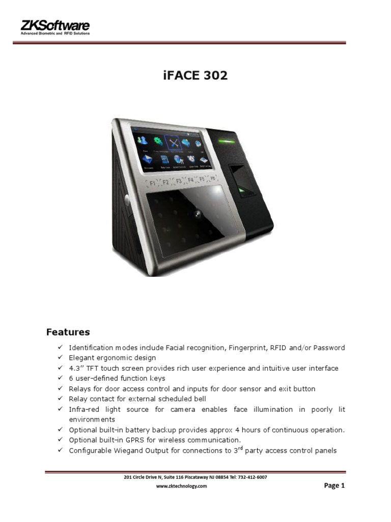 Iface302 DataSheet | PDF | Access Control | Touchscreen