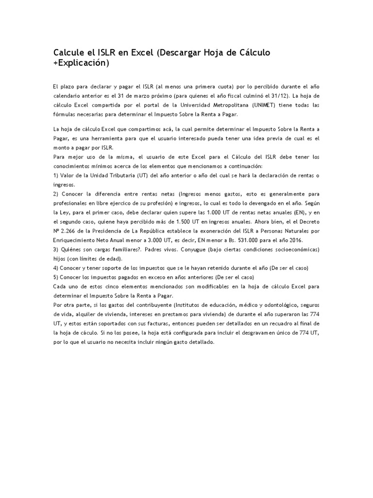 Calcular ISLR en Excel: Guía y Hoja Gratis | PDF | Impuesto sobre la ...