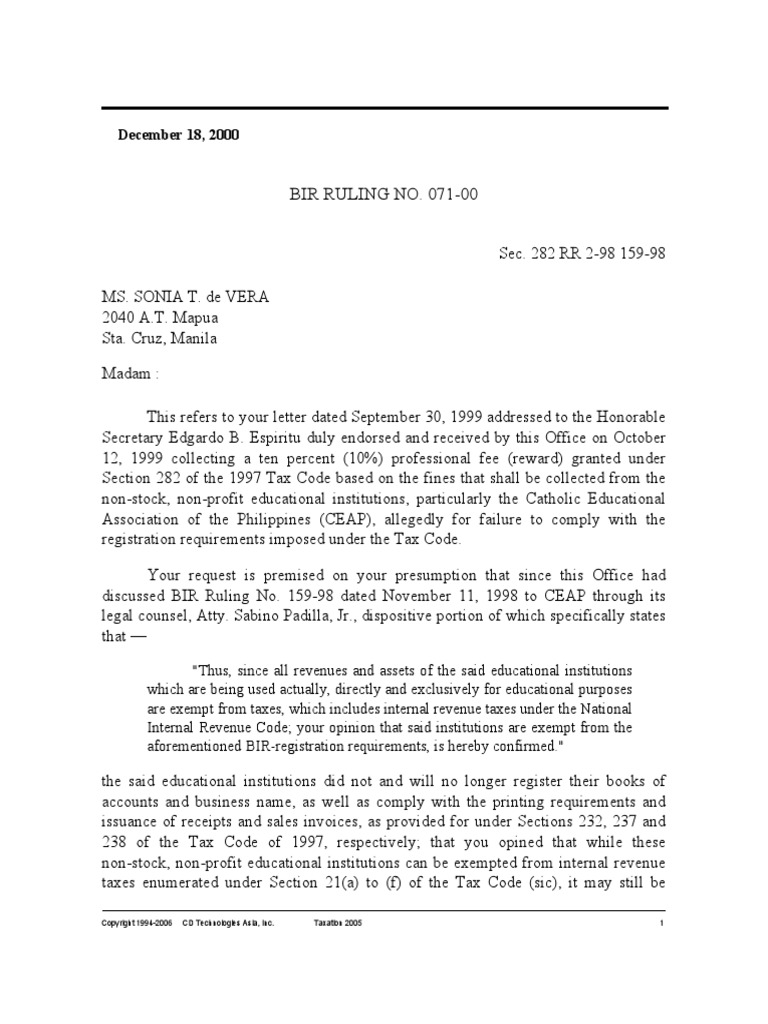 BIR Ruling 071-00 PDF | PDF