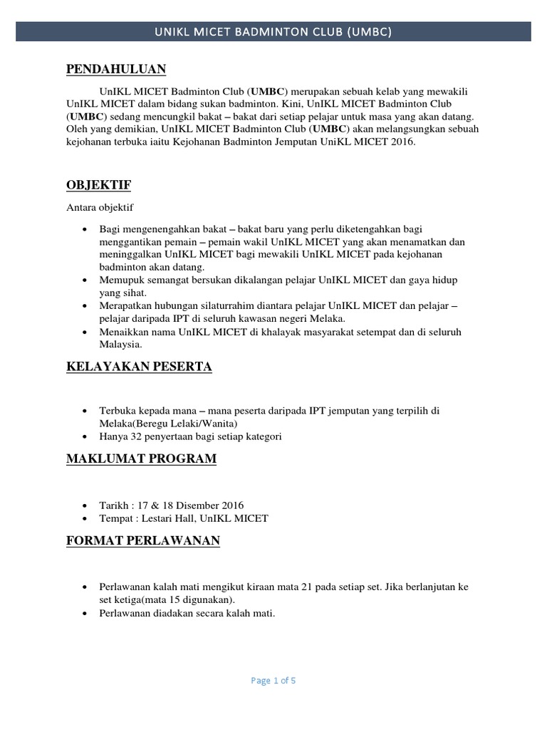 Contoh Surat Proposal Badminton | PDF