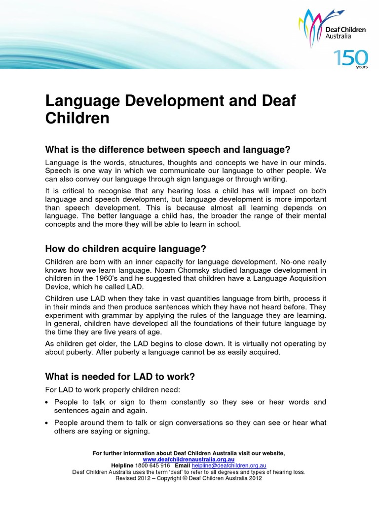 Language Development and Deaf Children 2012 v2 1 | PDF | Hearing Loss ...