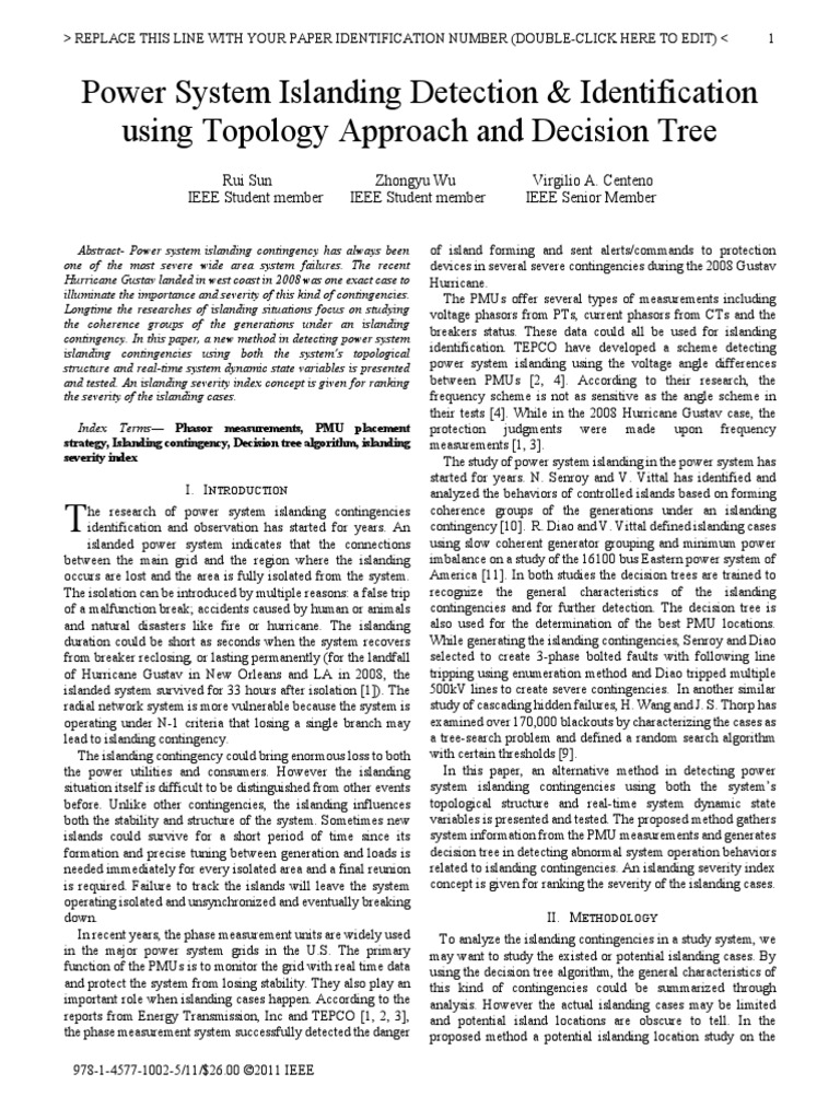 Power System Islanding Detection & Identification Using Topology Approach and Decision Tree ...