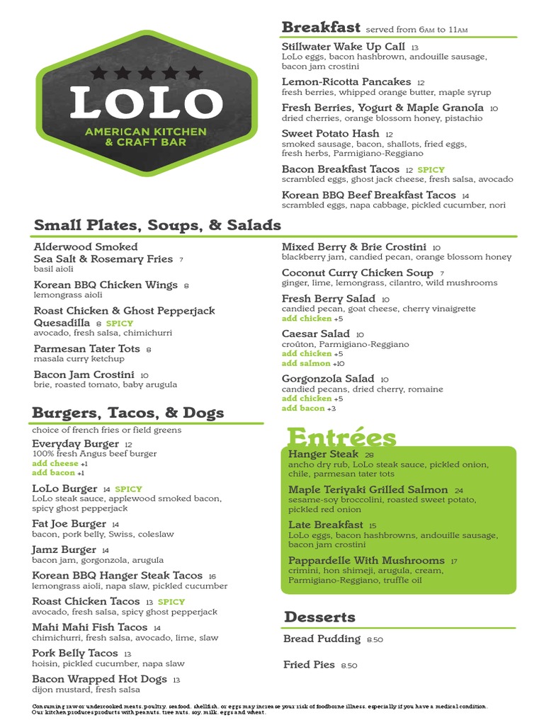 LoLo Menu | PDF | Bacon | Hamburgers