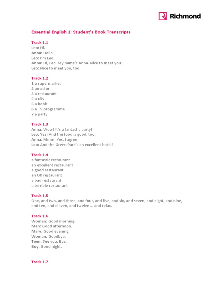 Essential English 1 Transcripts PDF | PDF | Leisure
