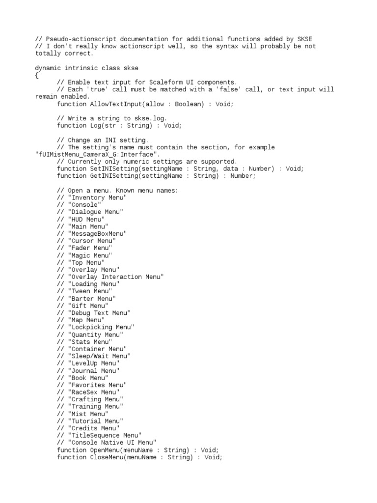 Skse Docs | PDF | Menu (Computing) | Boolean Data Type