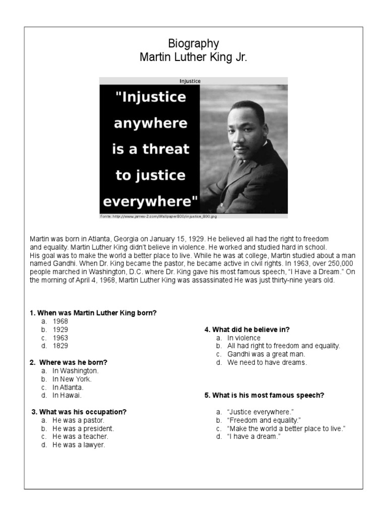 Martin Luther King Biography Student Made | PDF