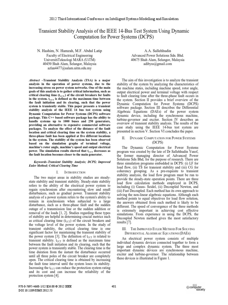 Transient Stability Analysis of The IEEE 14-Bus Test System Using ...