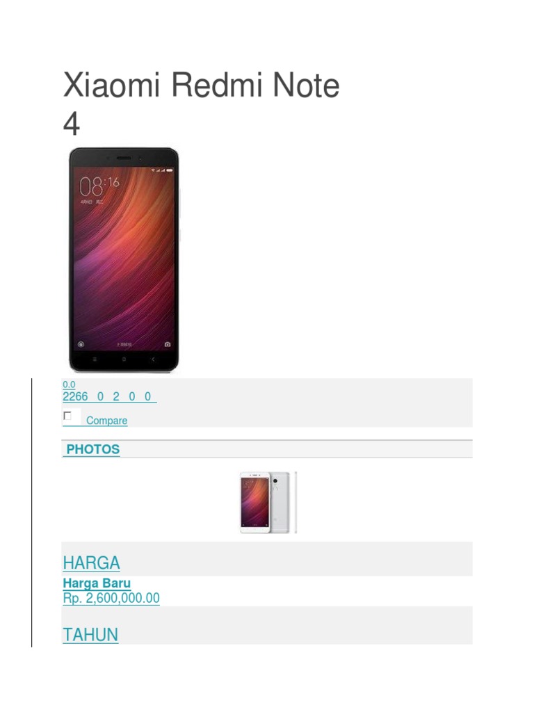 Xiaomi Redmi Note 4 Specifications & Price | PDF | Xiaomi | Mobile ...