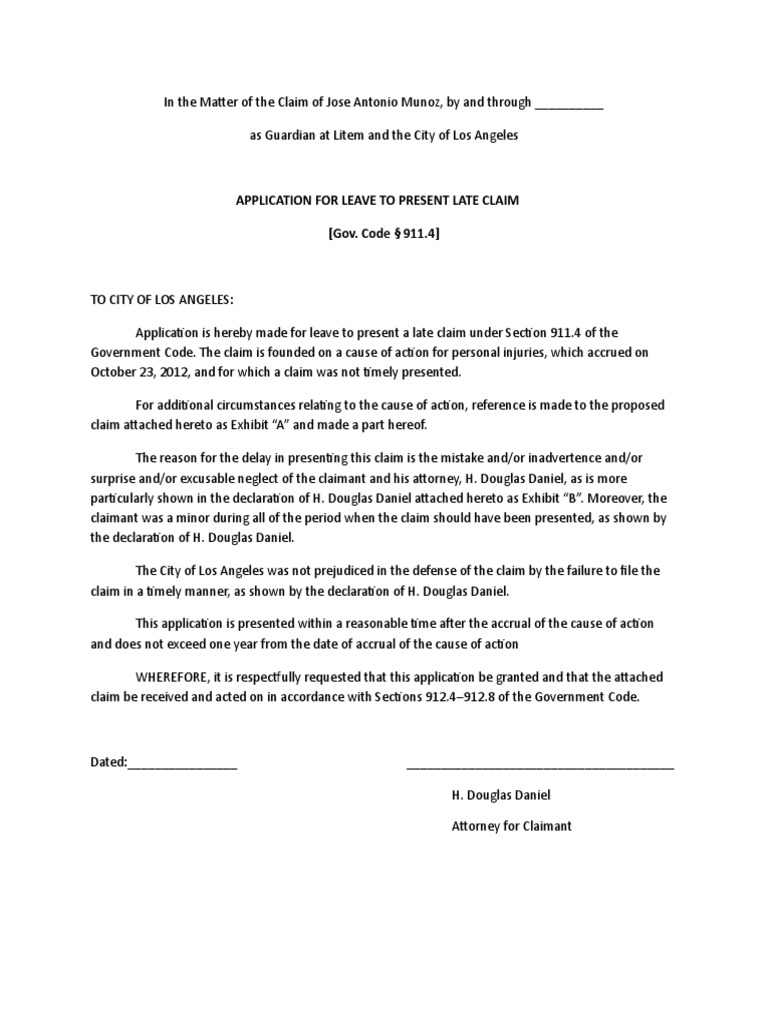 Late Claim App1 | PDF | Legal Guardian | Damages