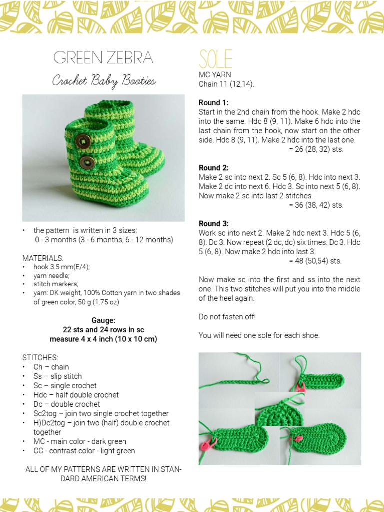 GREEN ZEBRA Baby Booties Croby Patterns PDF | PDF | Crochet | Yarn