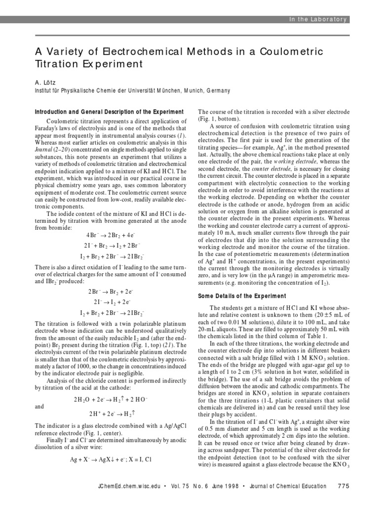 01 Coulometric Titration Experiment | PDF | Electrochemistry | Electricity