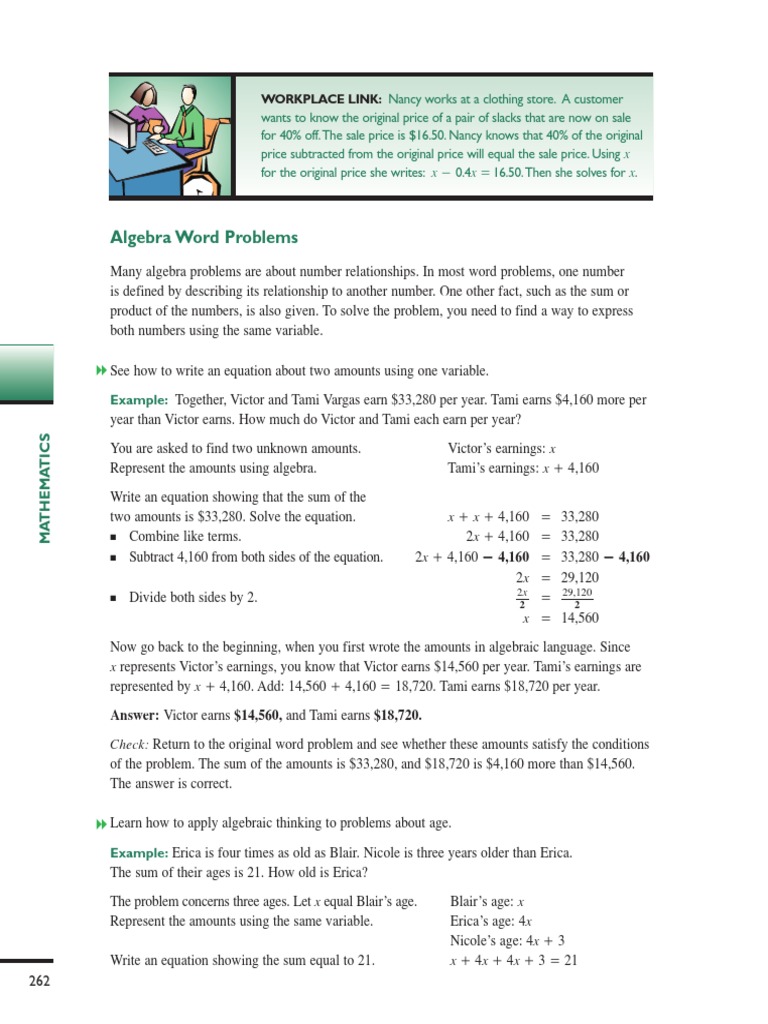 Solving a Word Problem Using an Algebraic Equation to Find the Original ...