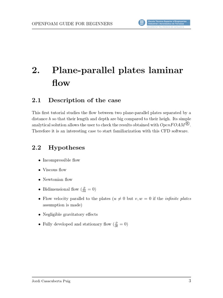 Plane-Parallel Plates Laminar Flow: 2.1 Description of The Case | PDF