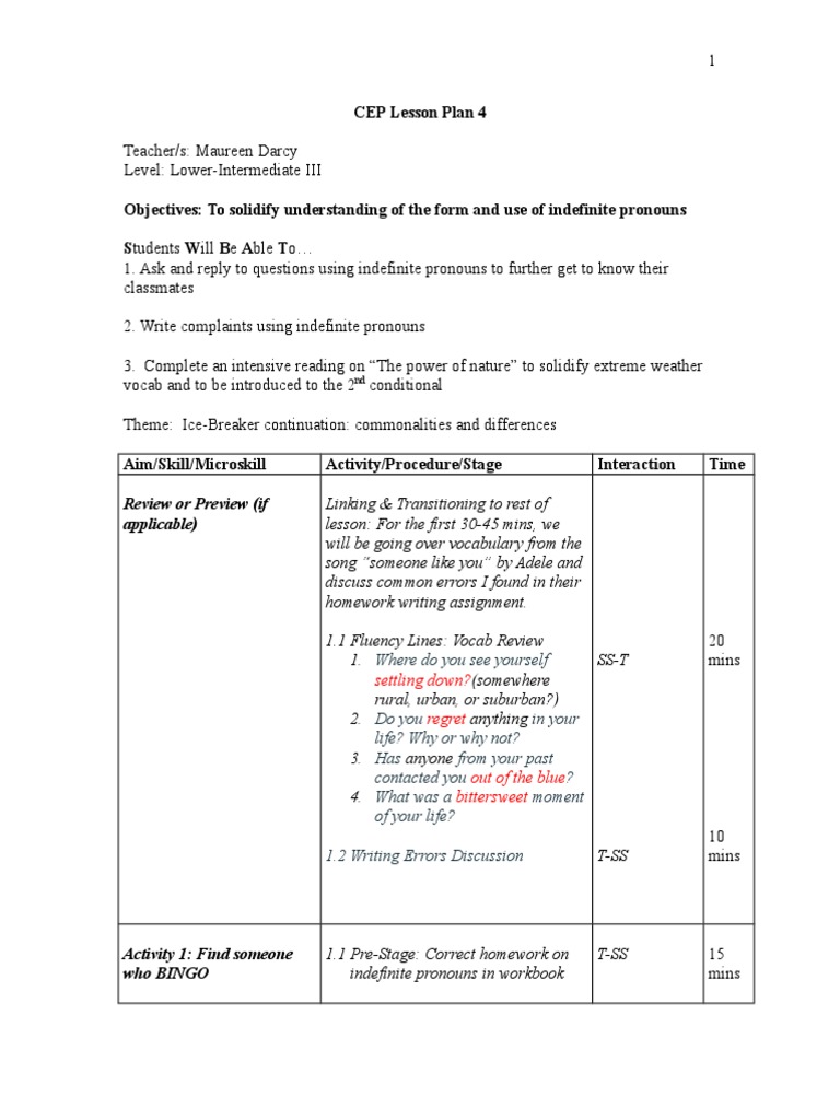 CEP Lesson Plan 4: Review or Preview (If Applicable) | PDF | Reading ...