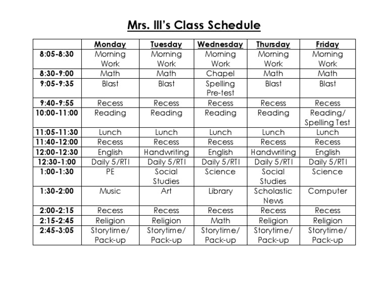 Mrs. Ill's Weekly Class Schedule | PDF | Foreign Language Studies | Art