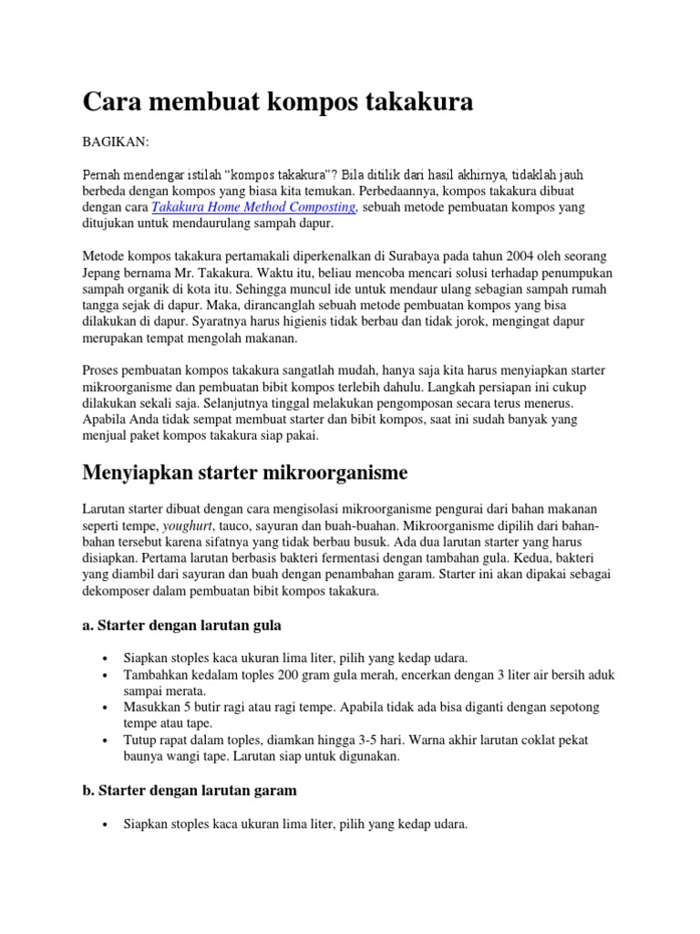 Cara Membuat Kompos Takakura | PDF Cara Membuat Kompos Takakura | PDF
