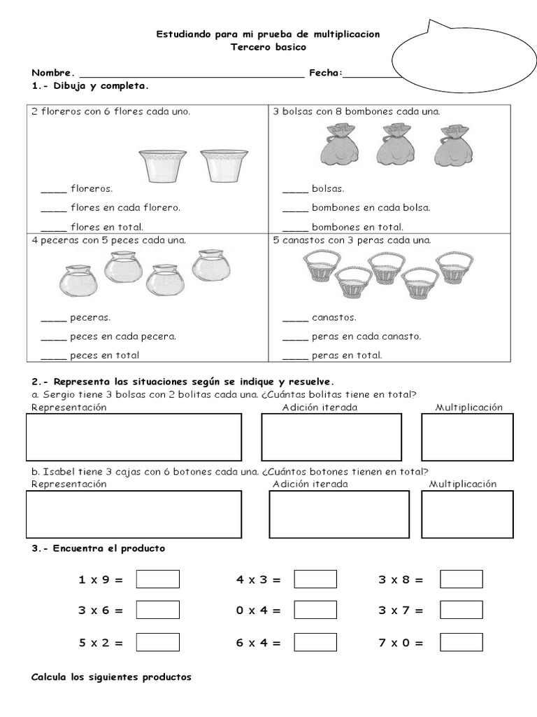 Ejercicios de Multiplicación 3° Básico | PDF